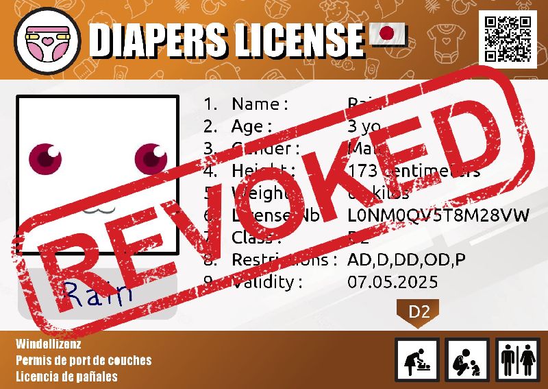 Rain - License number L0NM0QV5T8M28VW | Diaper/Potty License Generator